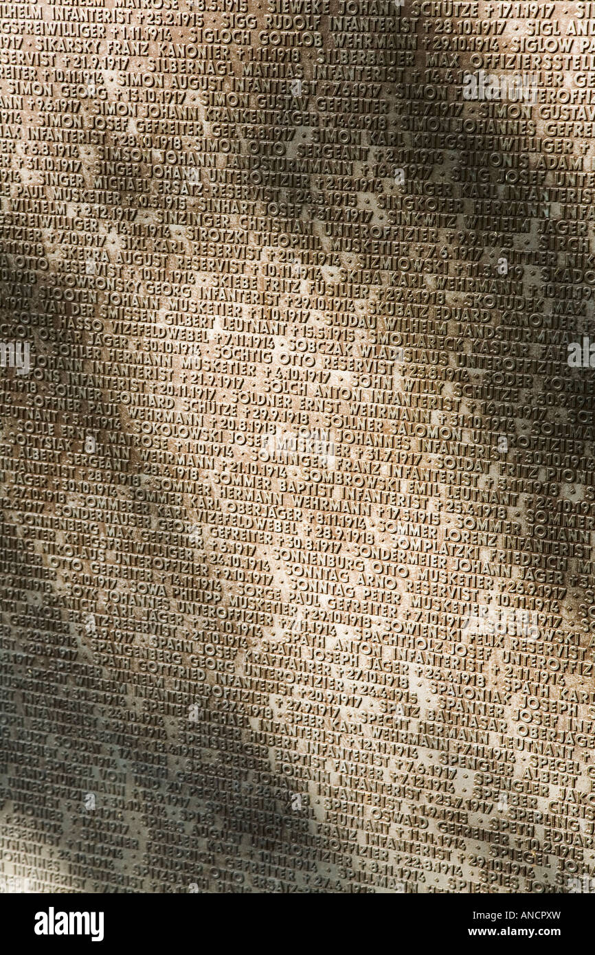 Names of German war dead in metal plaque Deutscher Soldatenfriedhof ...