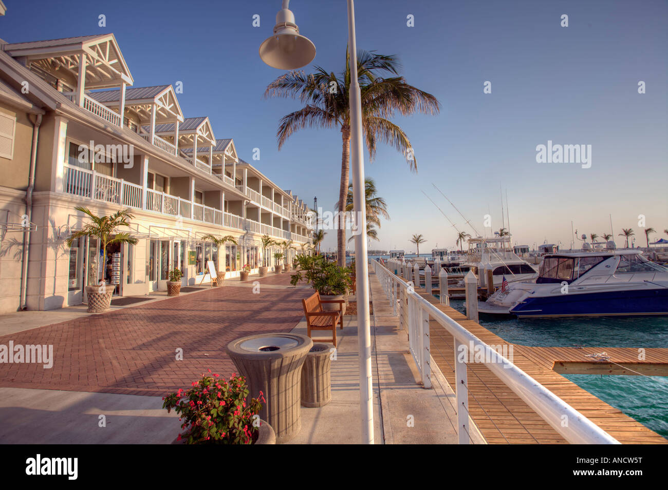 Key West harbour and promenade with ships and houses Stock Photo - Alamy