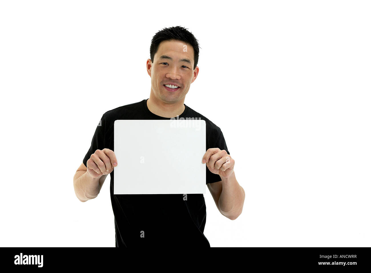 Man Holding White Sign Stock Photo - Alamy