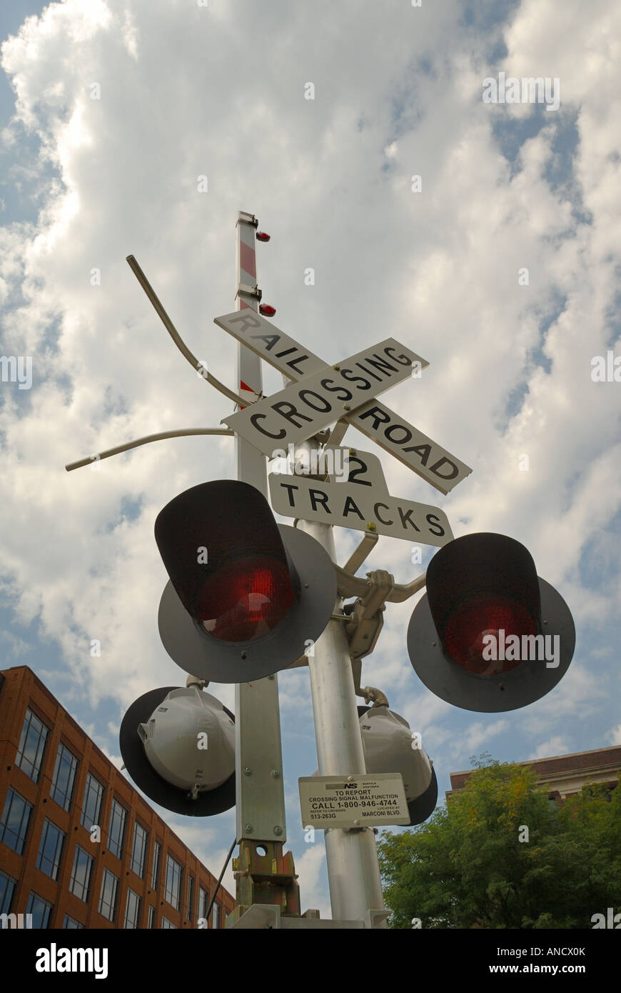 Rail Road Crossing guard agains sky Stock Photo - Alamy