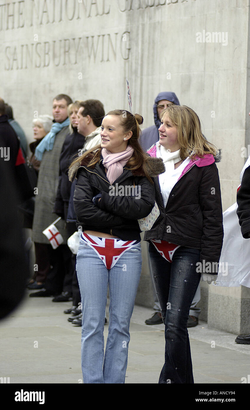 Girls in Union Jack knickers Rugby Parade 2003 London Stock Photo - Alamy