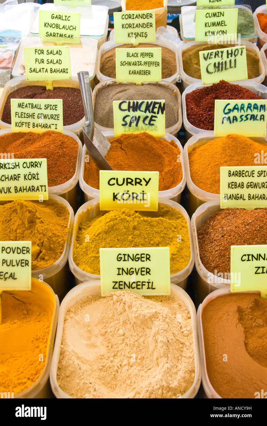 Selection of spices on sale at a local market Stock Photo - Alamy