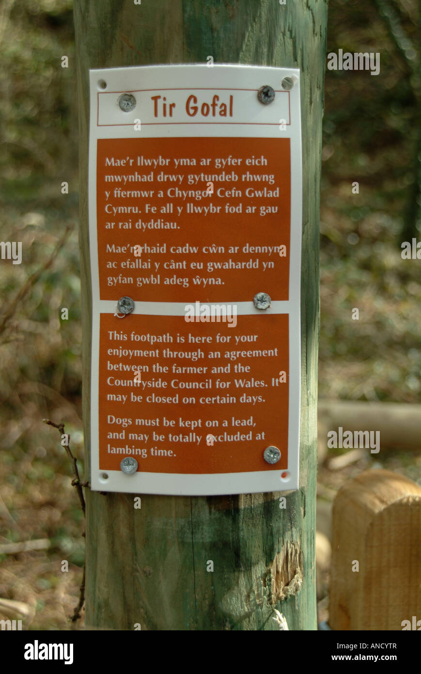 Tir Gofal Bilingual Footpath Sign Stock Photo - Alamy