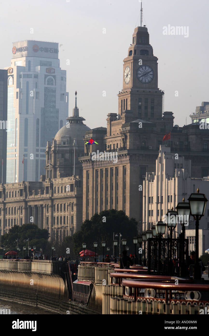 The architecture of the Bund, featuring the clockface of the customs ...