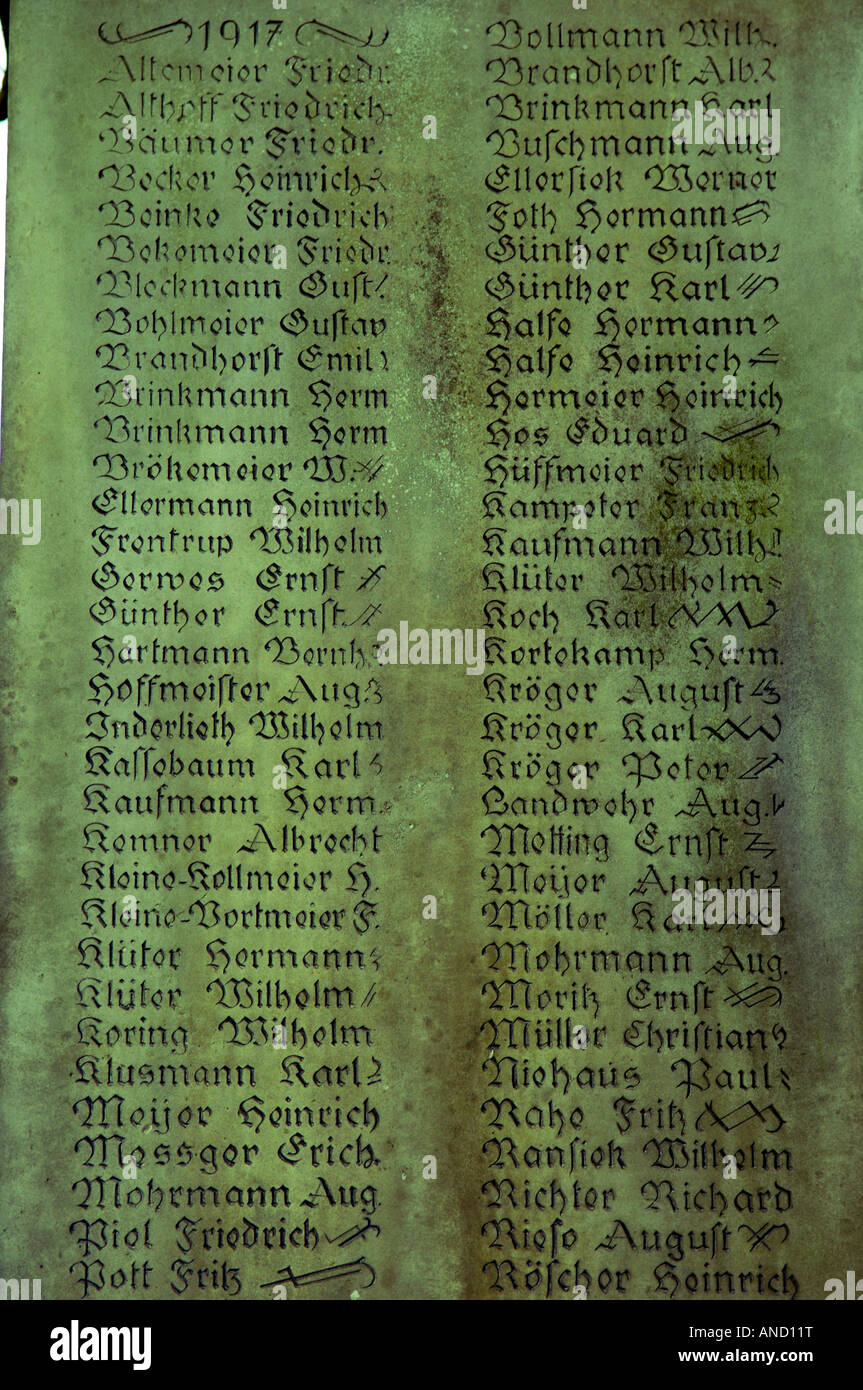 inscribed german names war dead world war one first germany memorial ...