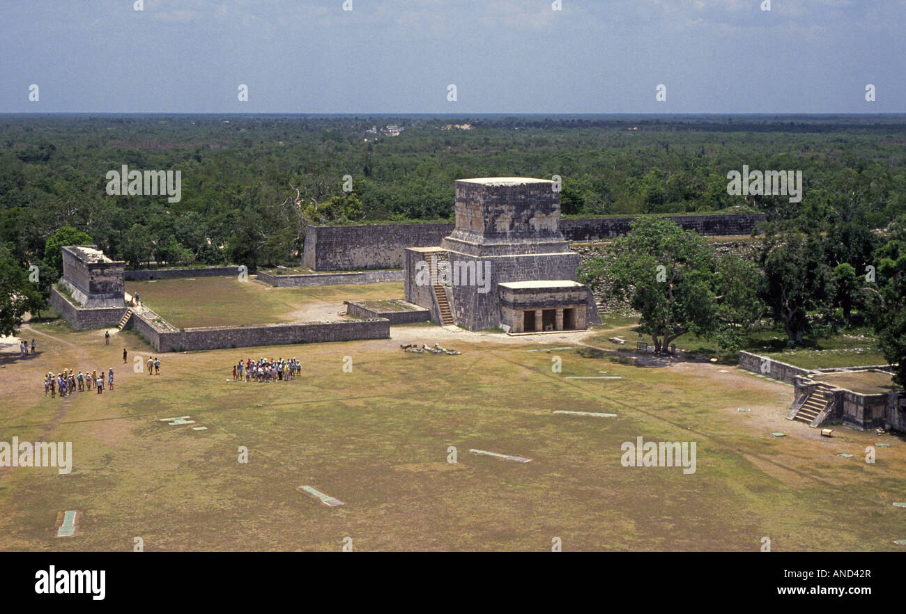 A view of the ball court at the ancient ruined Mayan city of Chichen ...