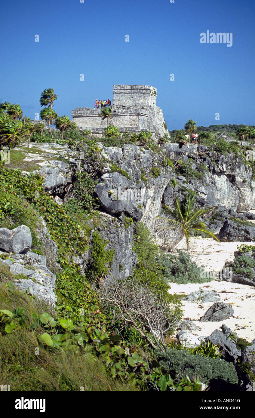 The main stone pyramid of El Castillo at Tulum Mayan ruins on the coast ...
