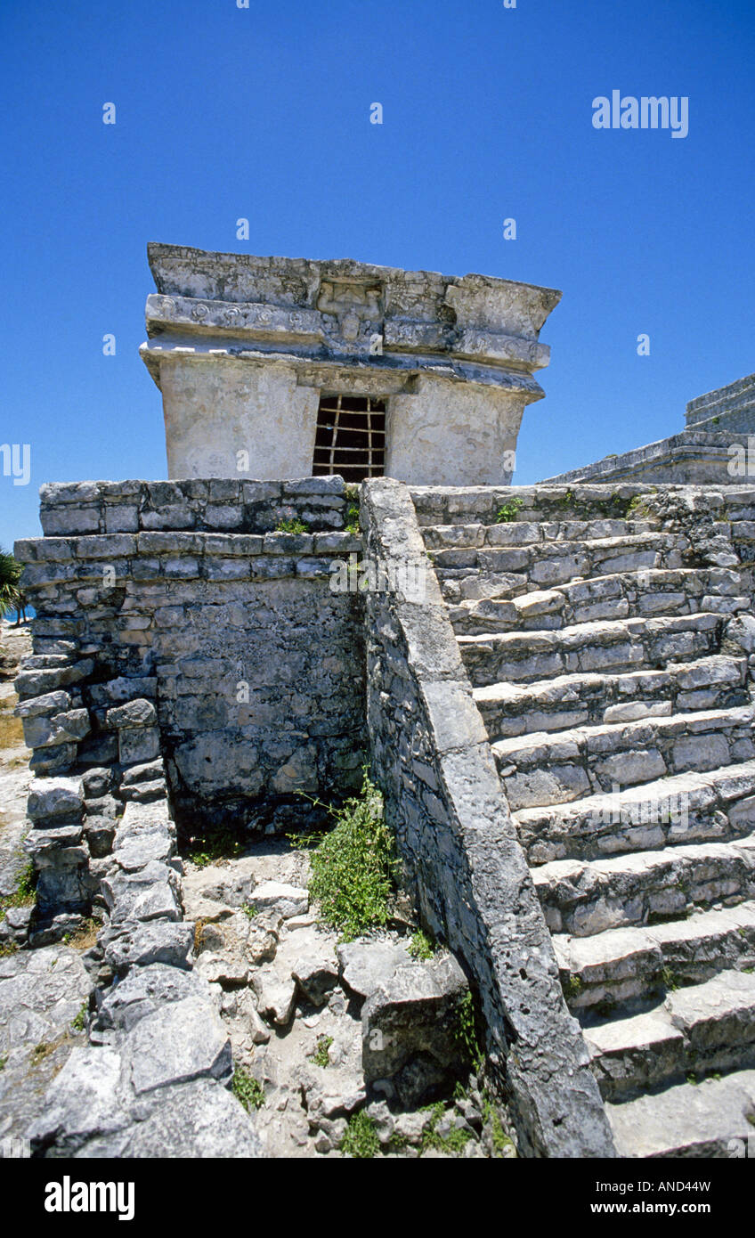 The small pyramid known as The Temple Of The Diving God at Tulum Mayan ...