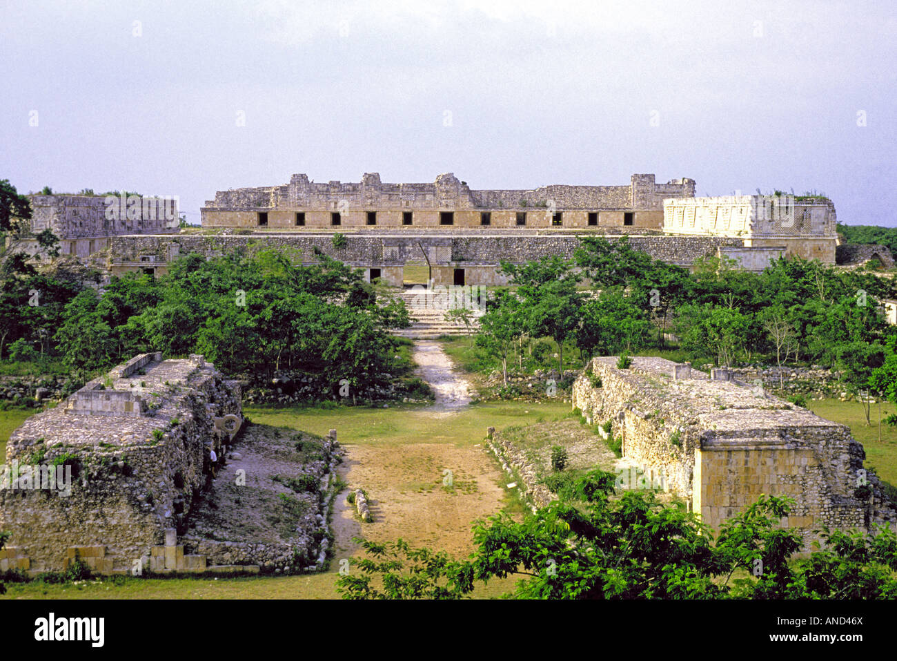 The ancient ball court and other structures and pyramids at Uxmal the ...