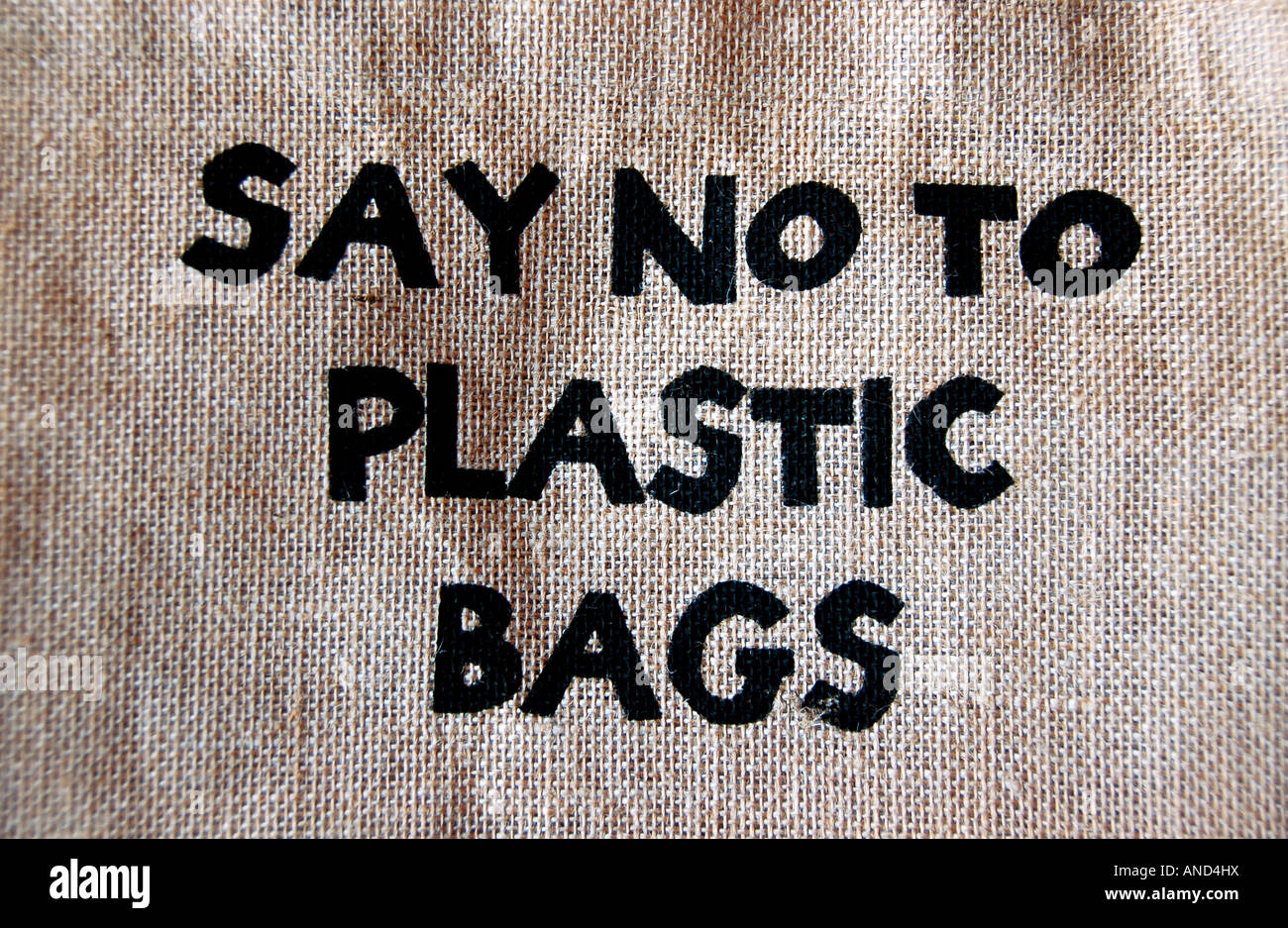 Cloth bag with 'SAY NO TO PLASTIC BAGS' logo Stock Photo - Alamy
