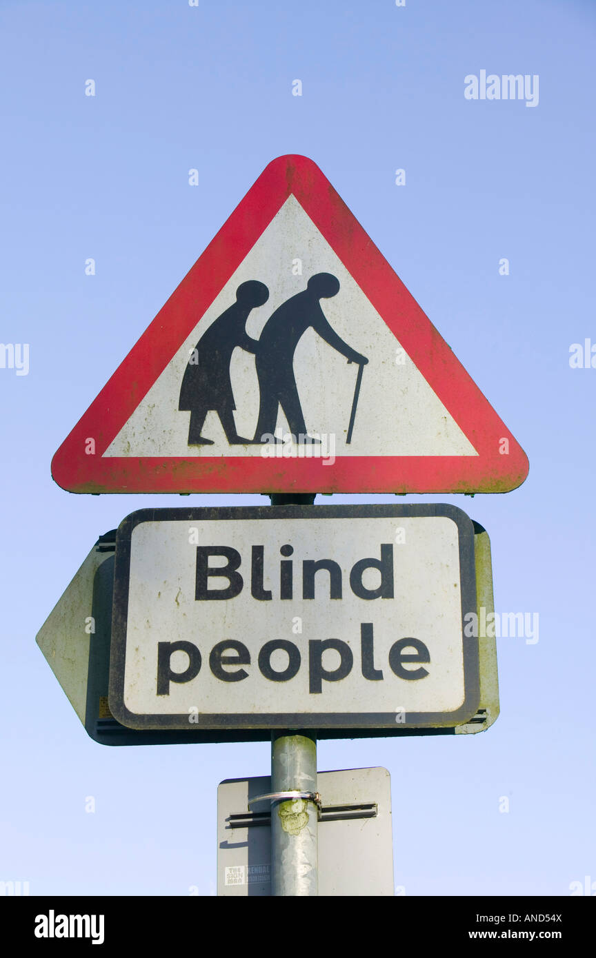 a road sign warning of blind people in Windermere Cumbria UK Stock ...