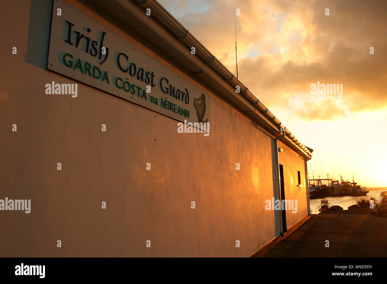 The irish Coast Guard, Sunset, Moville, Lough Foyle at the edge of the ...