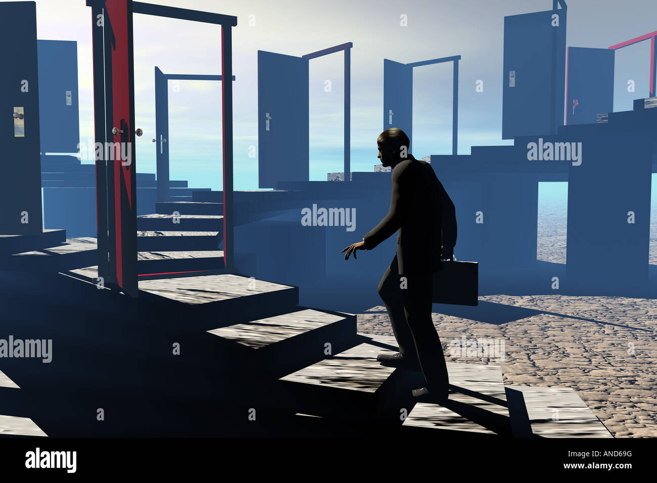 Businessman facing multiple choices Stock Photo - Alamy