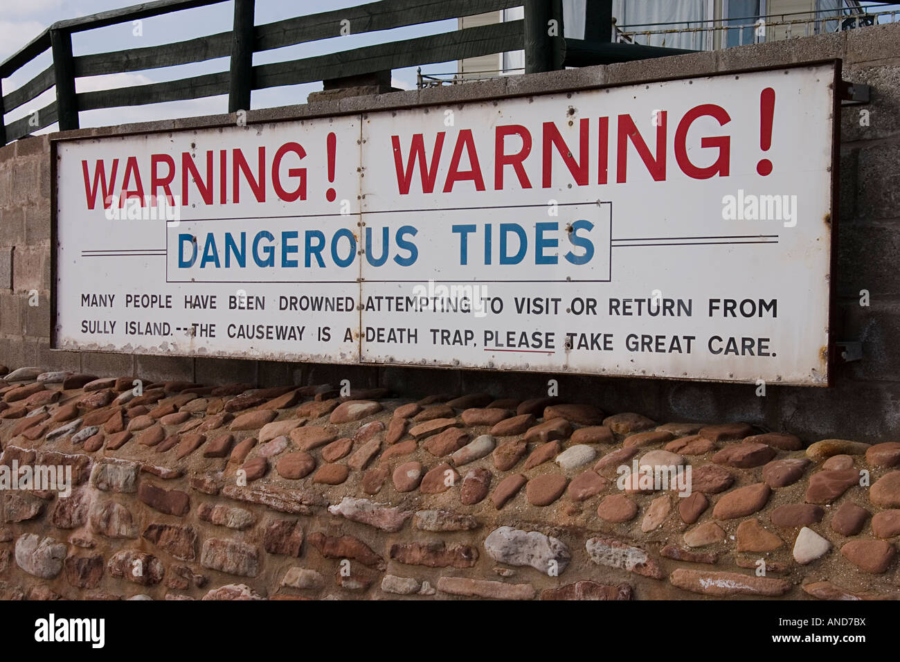 Mainland sign warning of potentially lethal tides between Sully Island ...