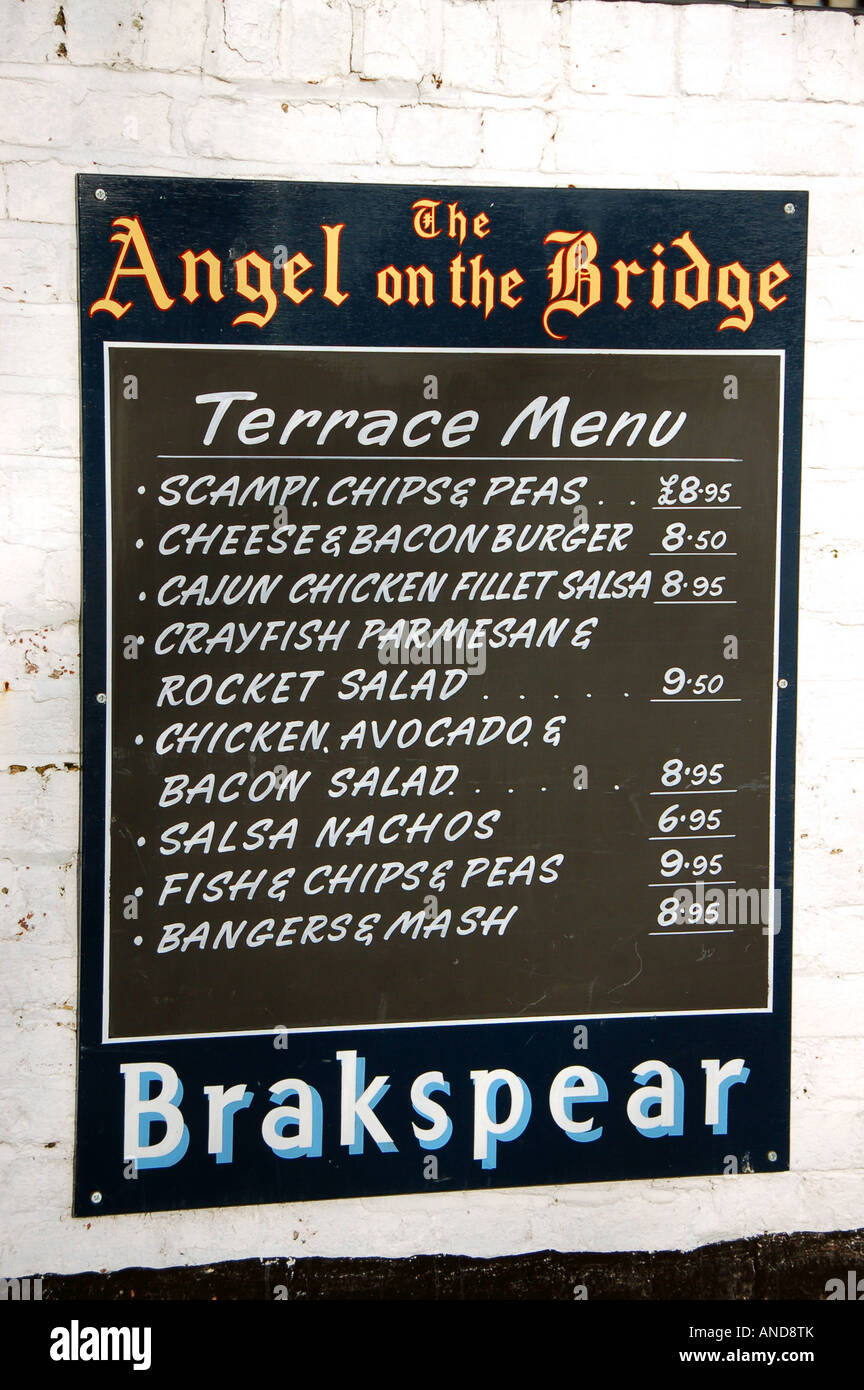Menu at the Angel on the Bridge pub at Henley-on-Thames, UK Stock Photo ...