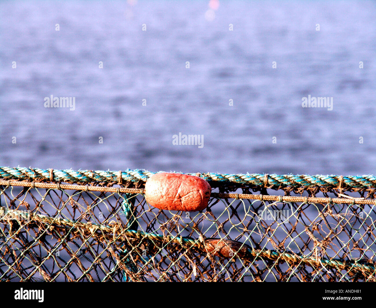 Red float on fishing net Stock Photo - Alamy