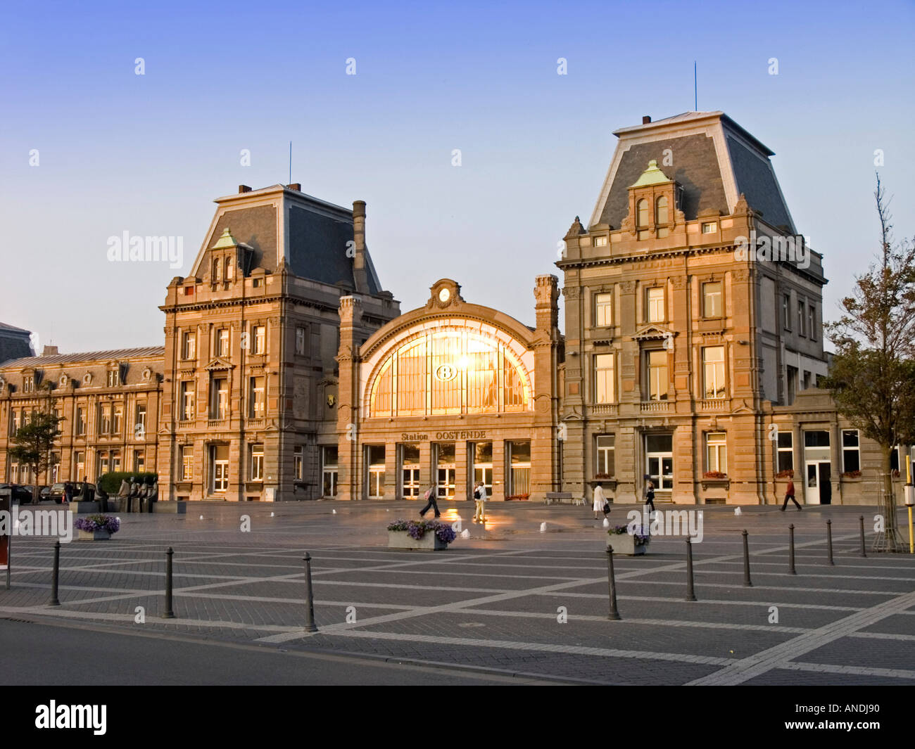 Belgium Ostend Oostende Ostend train station along canal and yacht ...