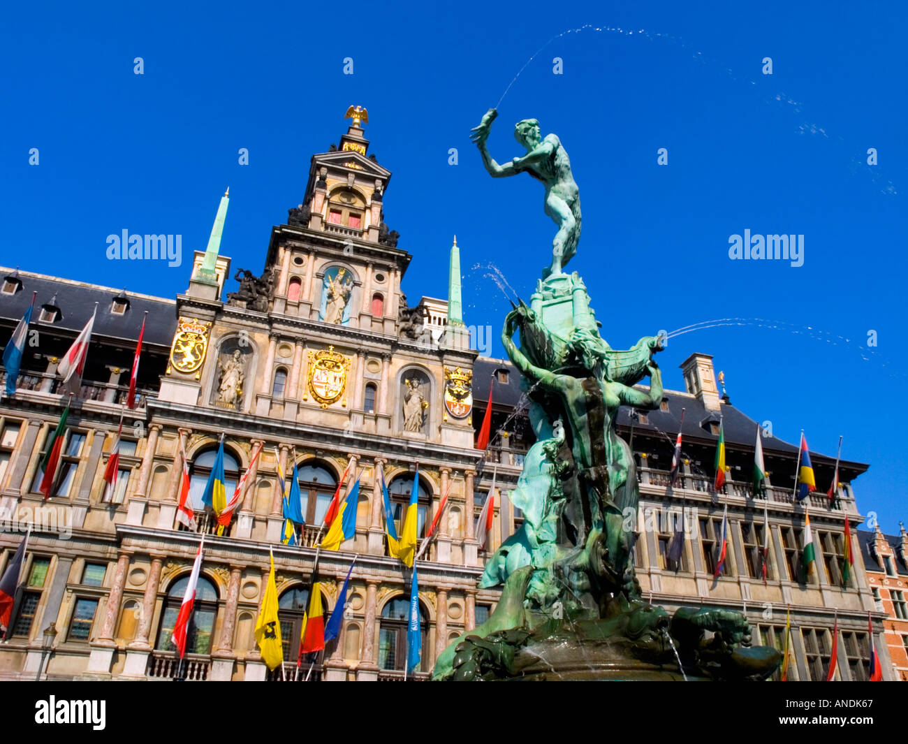 Belgium Flanders Antwerp Antwerpen Grote Markt horse cart around at ...