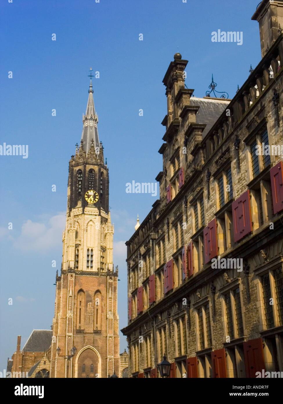 Stadhuis townhall town hall and cathedral in Delft Holland netherland ...