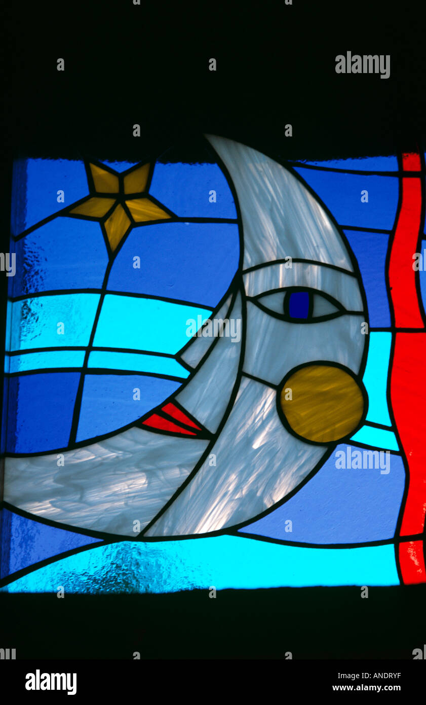 Stained glass window of the moon, Peru Stock Photo - Alamy