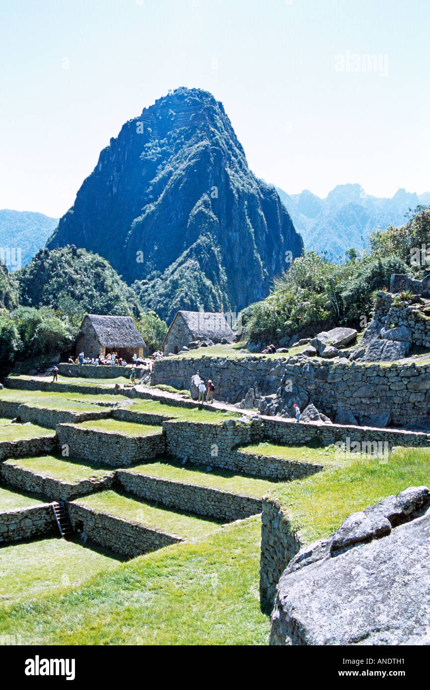 Machu Picchu Inca ruins and terraces at base of Huayna Picchu, Machu ...