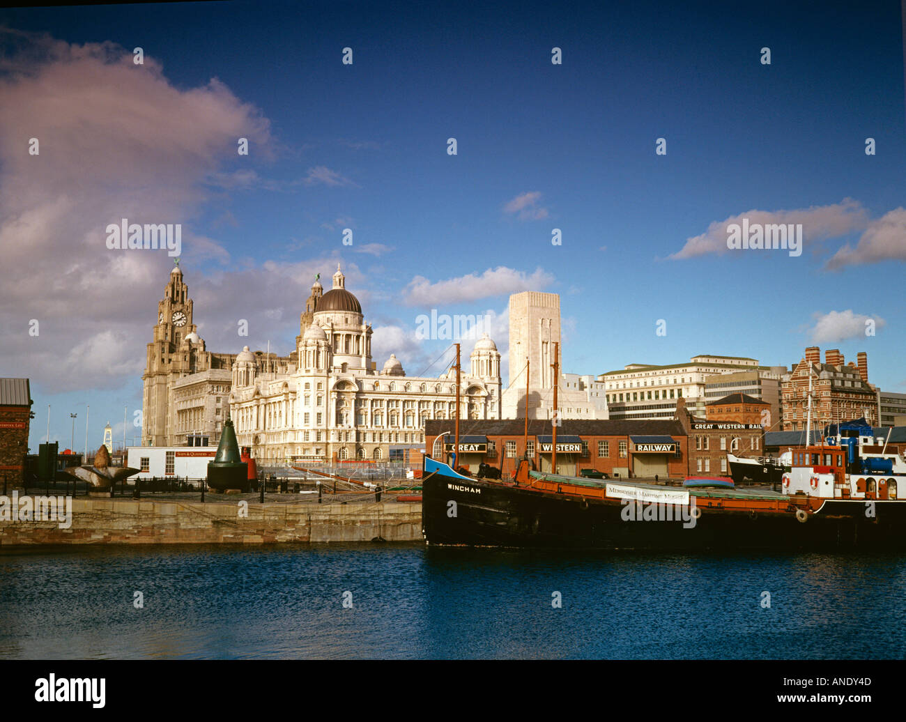 Merseyside Liverpool Mersey Liver and Cunard buildings and Dock Office ...