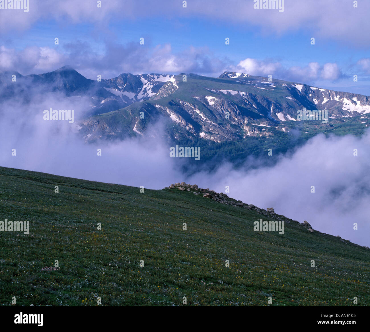 Low clouds reveal Mt Ida along the Continental Divide Trail Ridge Rocky ...