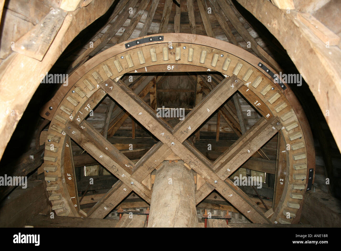 Wheatley Windmill's break wheel inside the mill, Oxford Stock Photo - Alamy
