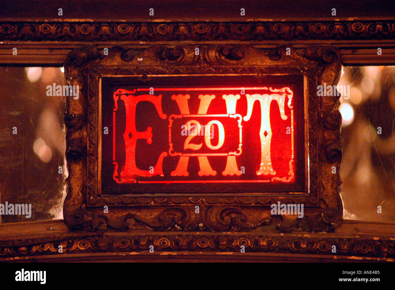 Exit sign at a Loews movie theater Stock Photo - Alamy