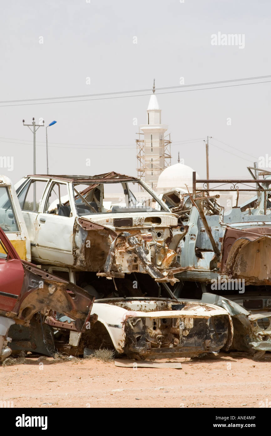 Bir al Ghanam. south of Tripoli. Libya. Wrecked Cars Attest to Libya's ...