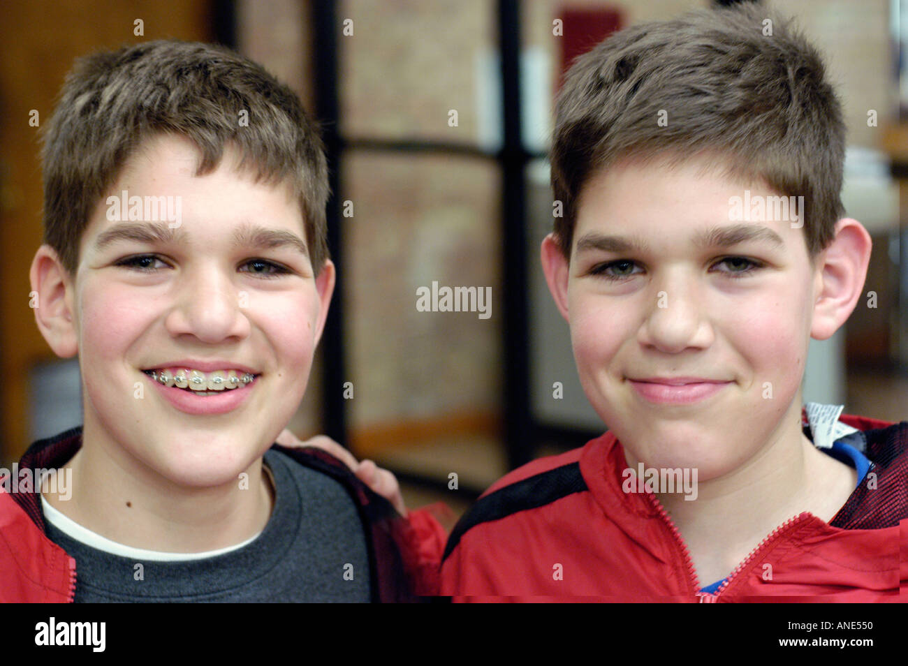 Male Twin 14 Year Old Boys Stock Photo - Alamy