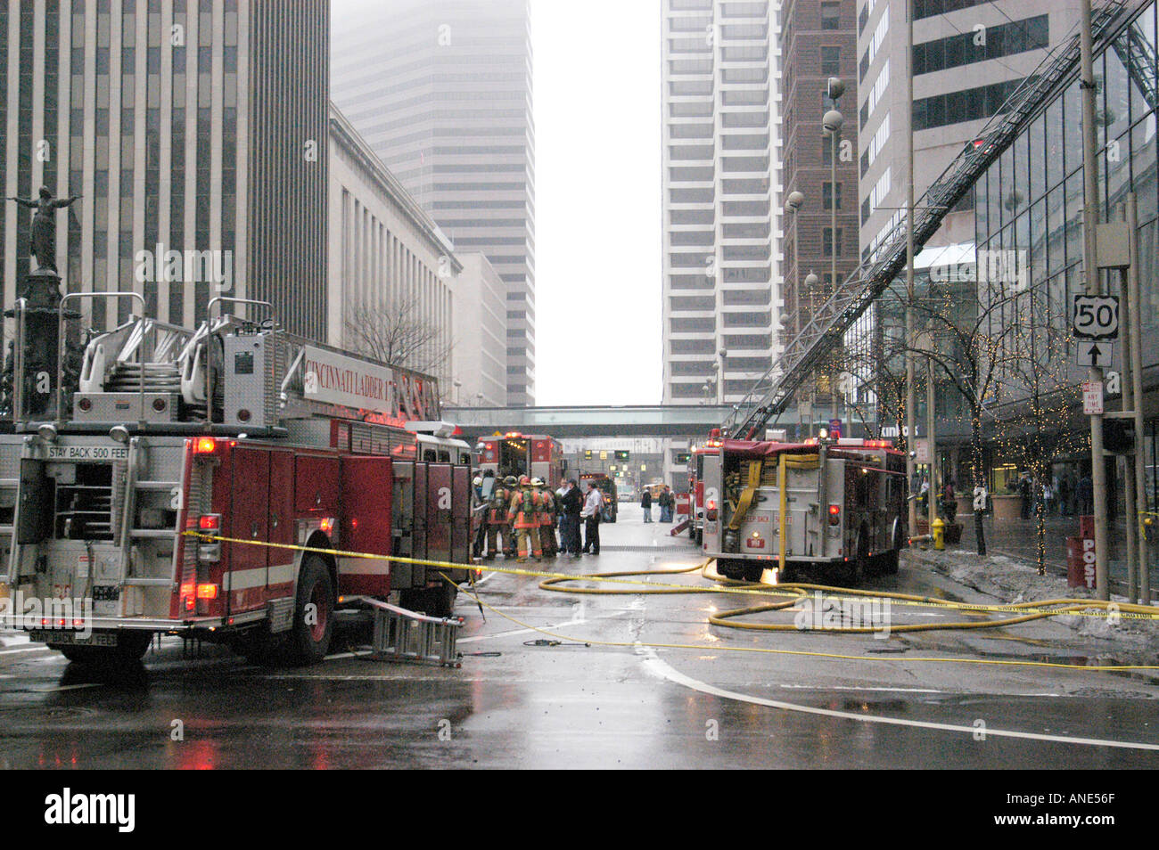 Fire Fighters Fight Flames in Downtown Cincinnati Ohio Stock Photo - Alamy