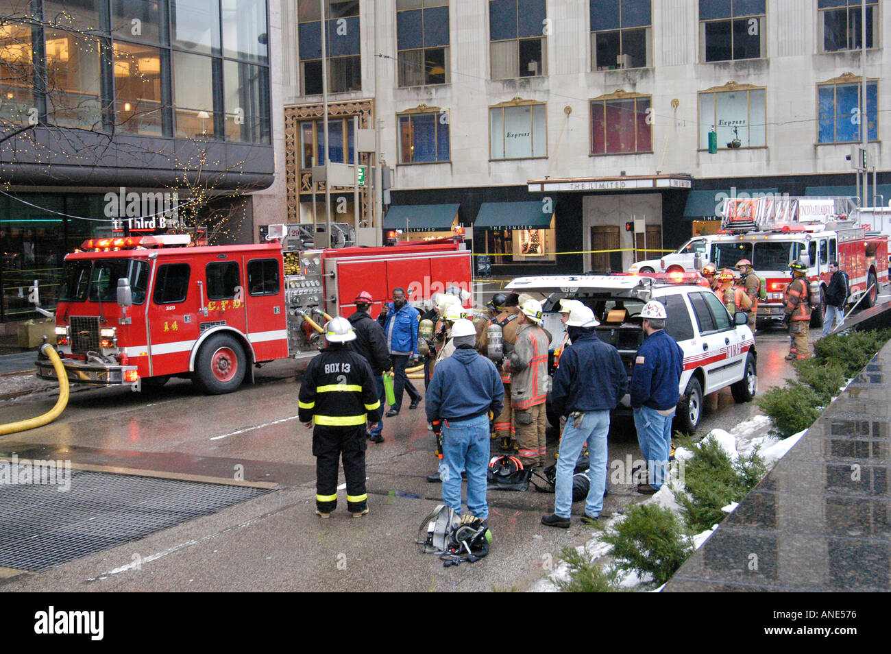 Fire Fighters Fight Flames in Downtown Cincinnati Ohio Stock Photo - Alamy
