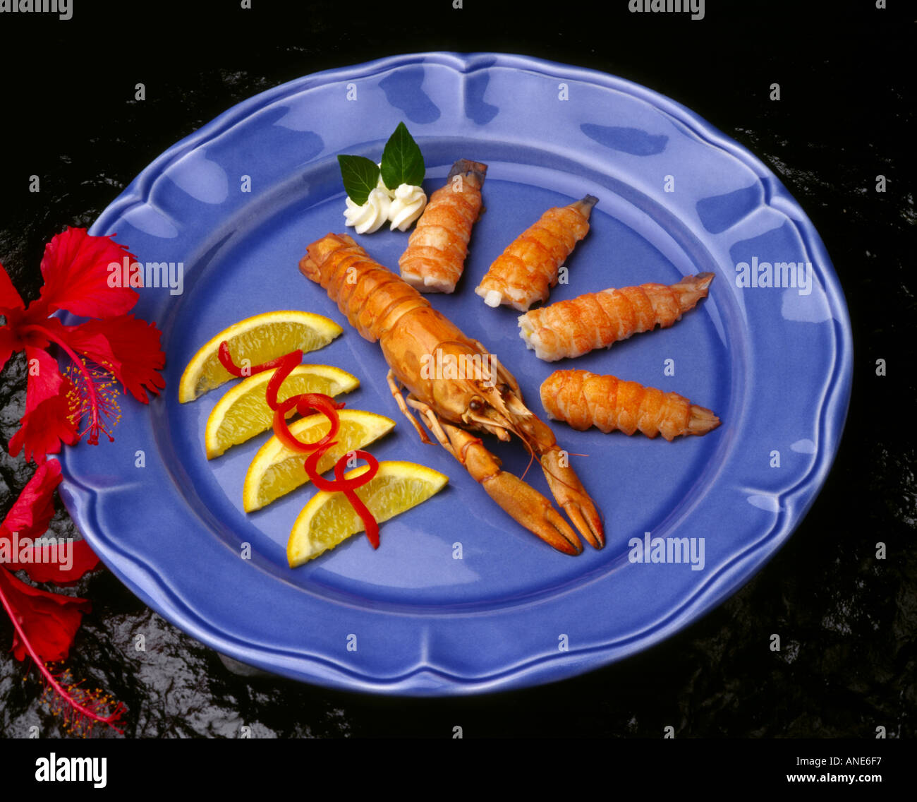 Crayfish or fresh water lobster or shrimp whole and with shelled tails ...