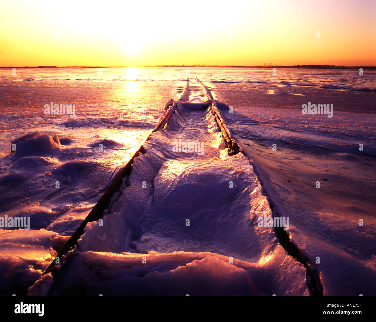 Railroads Winter on bay Stock Photo - Alamy