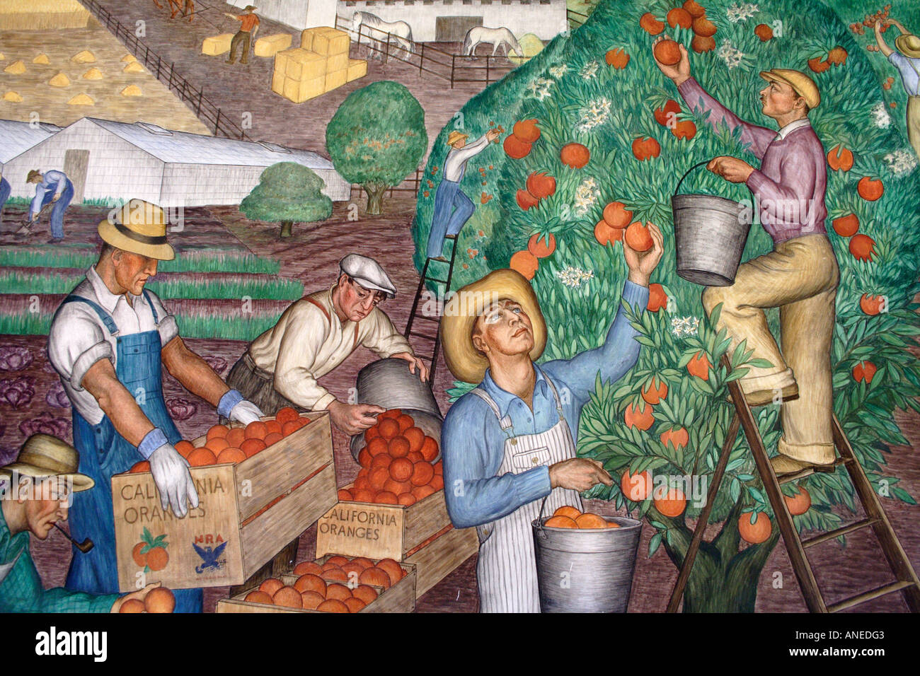 Fresco Murals Painted Inside Coit Tower, San Francisco, California, USA ...