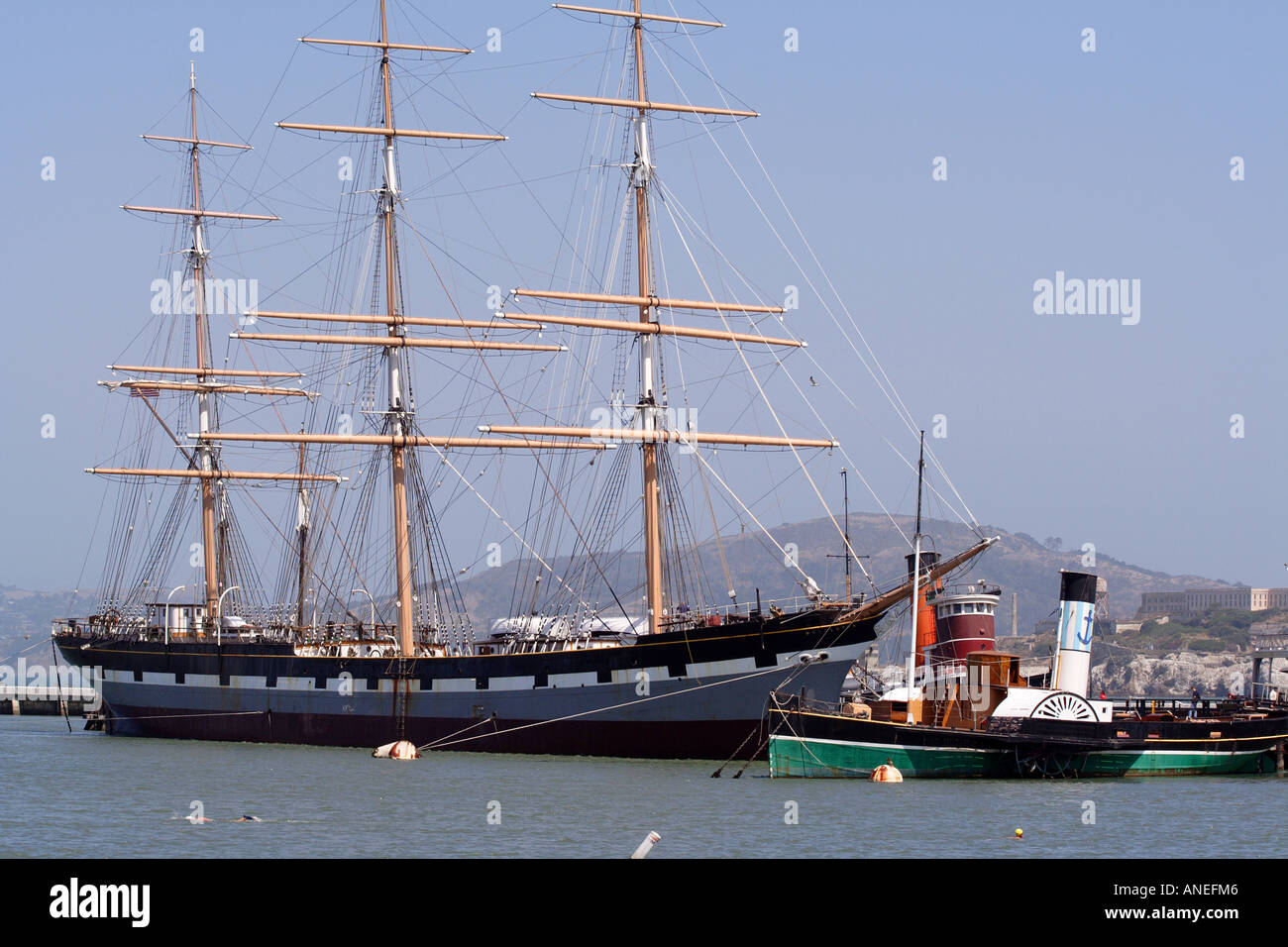 Masted Antique Sailing Ship, Balcutha, Fishermens Wharf, San Francisco ...