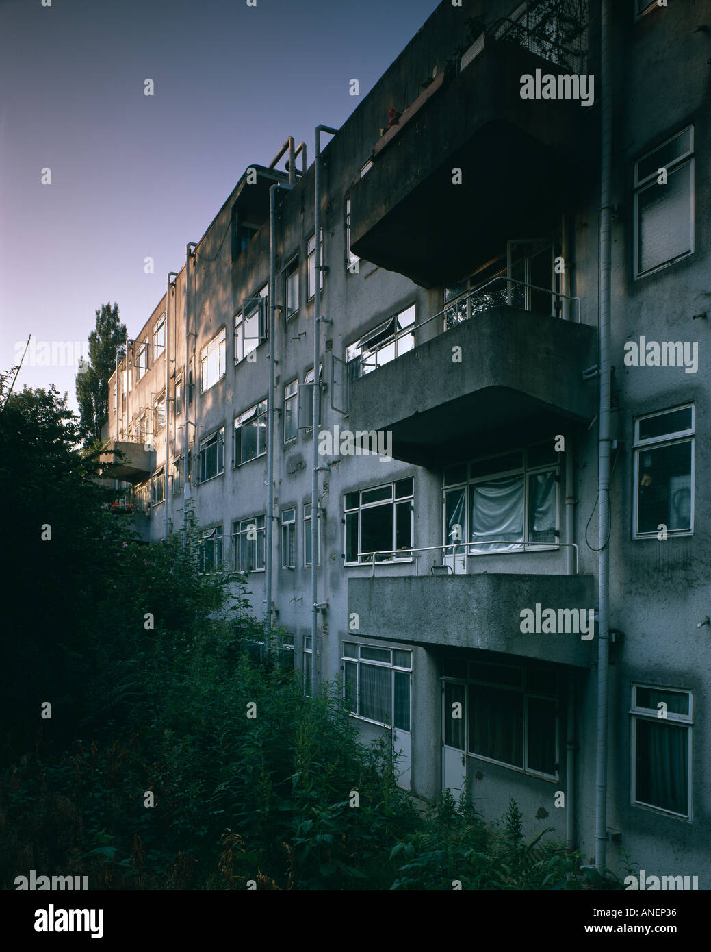 Isokon Flats, Lawn Road, Belsize Park, 1933 -34. Rear elevation before ...