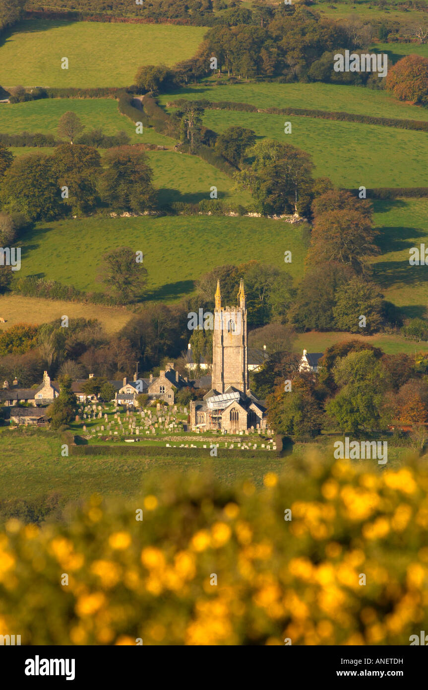 Widecombe church and village from above Widecombe in the moor Dartmoor ...
