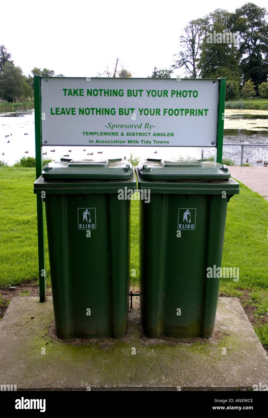 Take Nothing Leave Nothing Sign on waste bins in Park, Tipperary Stock ...