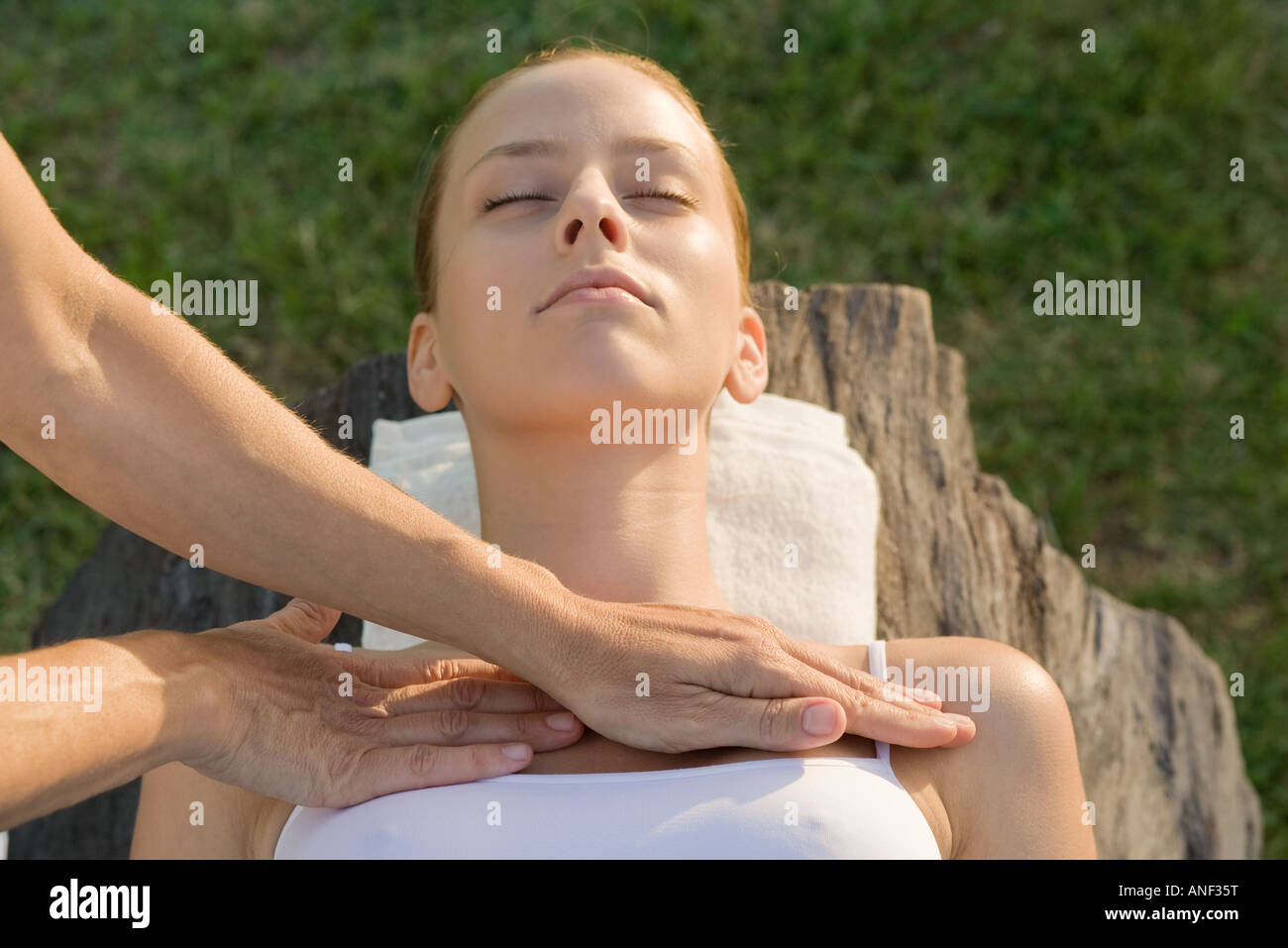 Woman receiving chest massage Stock Photo - Alamy