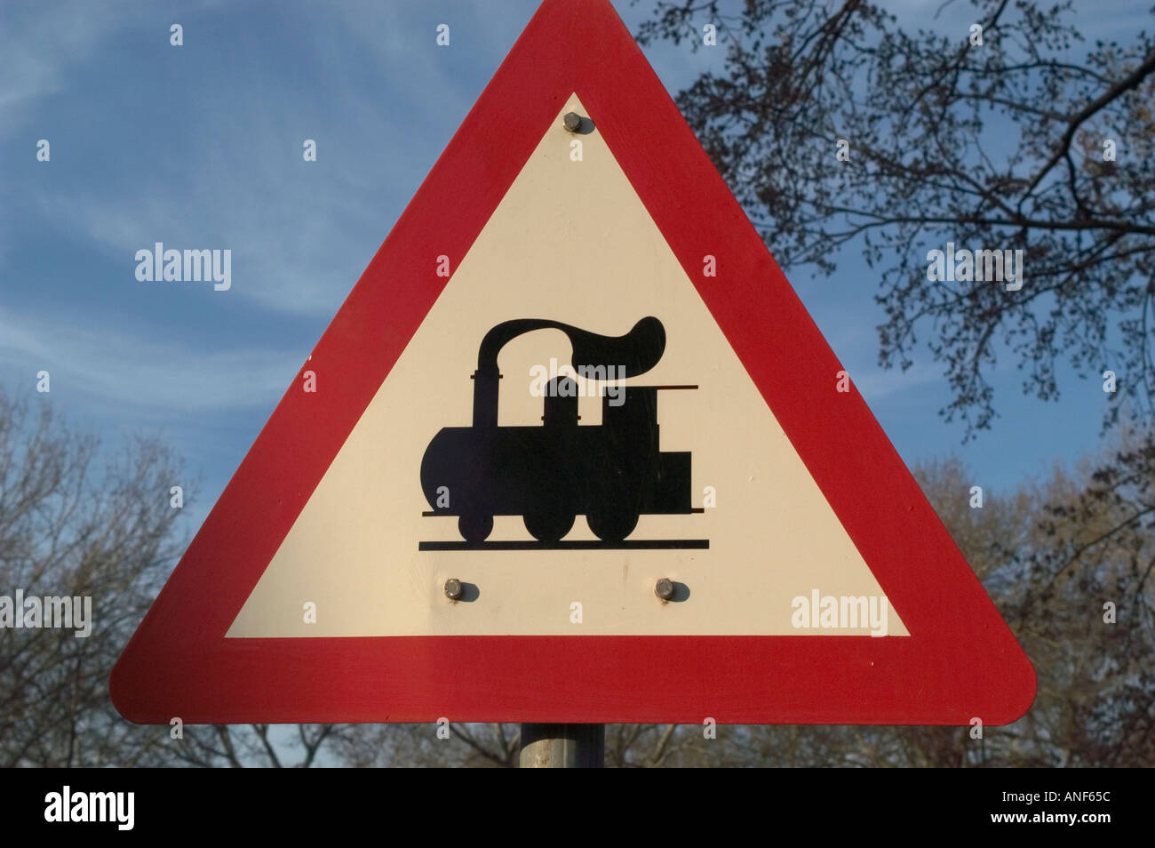 train warning sign Stock Photo - Alamy