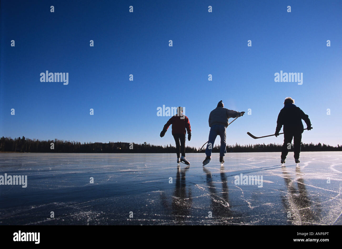 Ice skating on Lake Superior near Thunder Bay, Ontario, Canada Stock ...