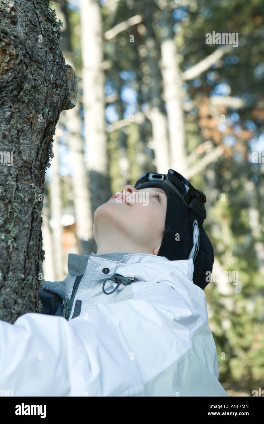 Boy hugging tree Stock Photo - Alamy