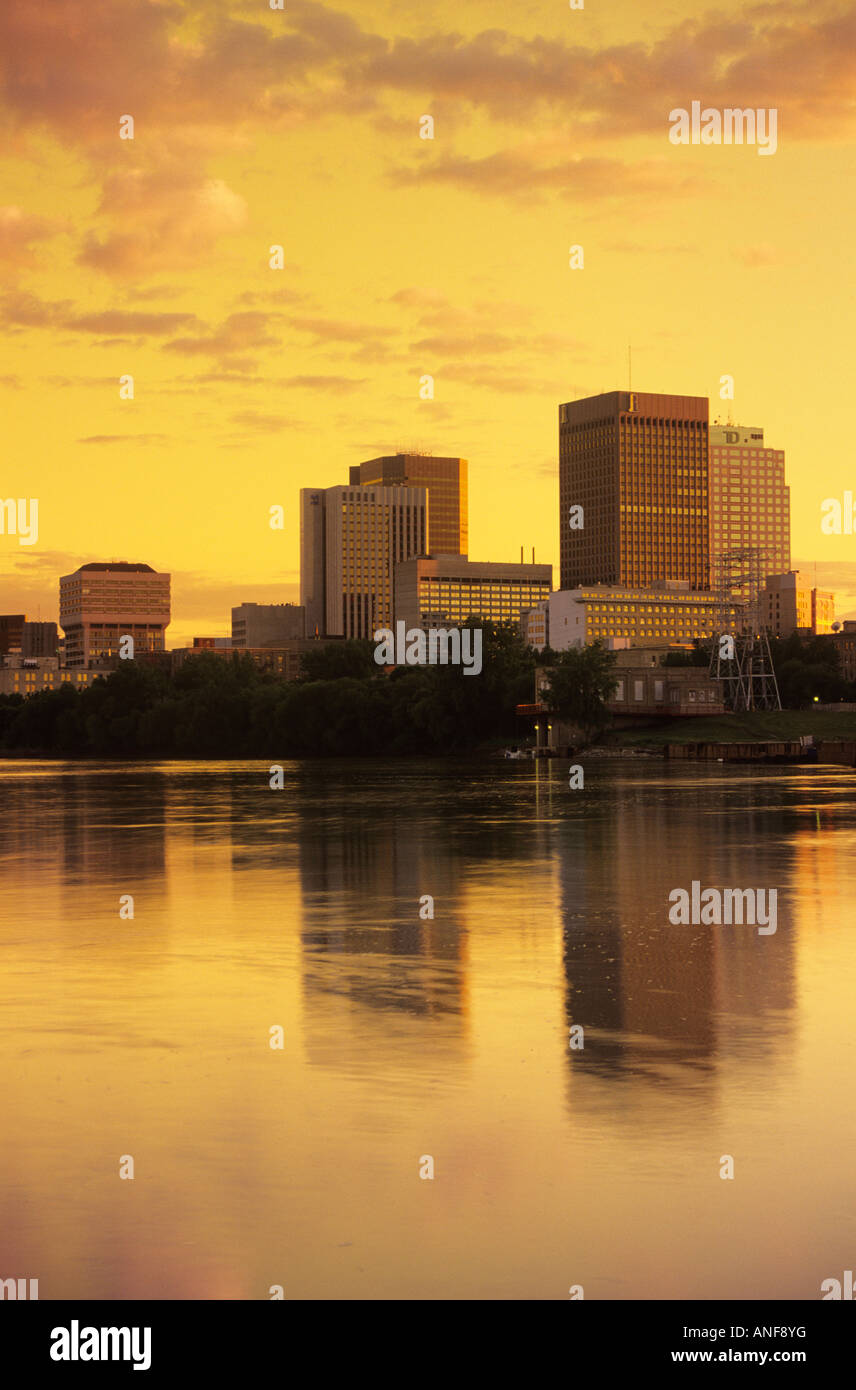 Skyline reflected in the Red River, Winnipeg, Manitoba, Canada Stock ...