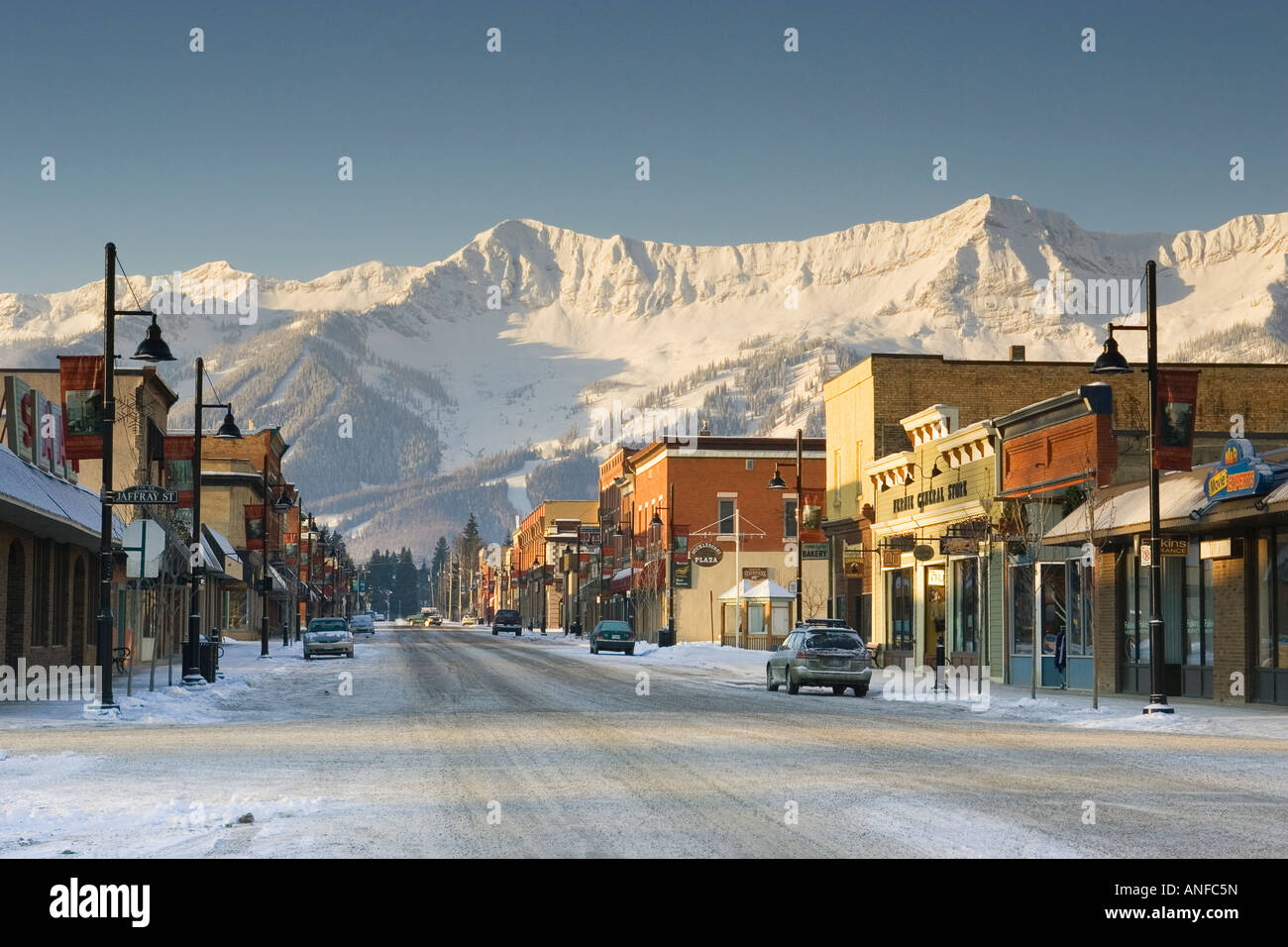 View of Victoria Avenue in downtown Fernie with Fernie Alpine Resort ...