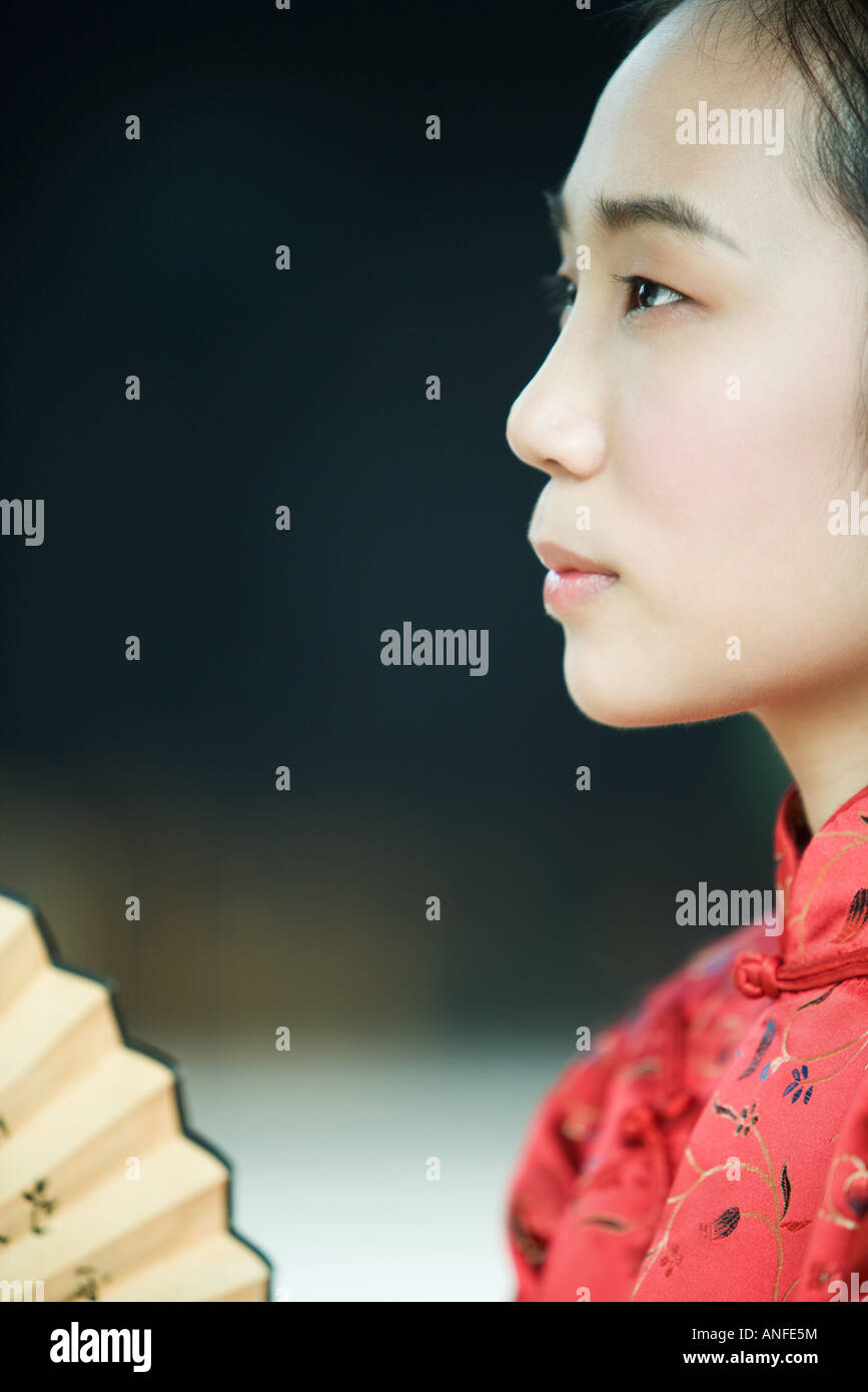 Young woman wearing traditional Chinese clothing, profile Stock Photo ...