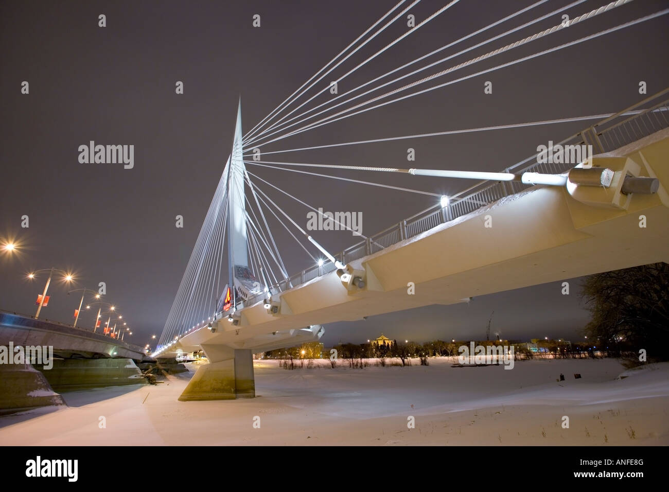 Side-spar cable-stayed bridge, Esplanade Riel, Winnipeg, Manitoba ...