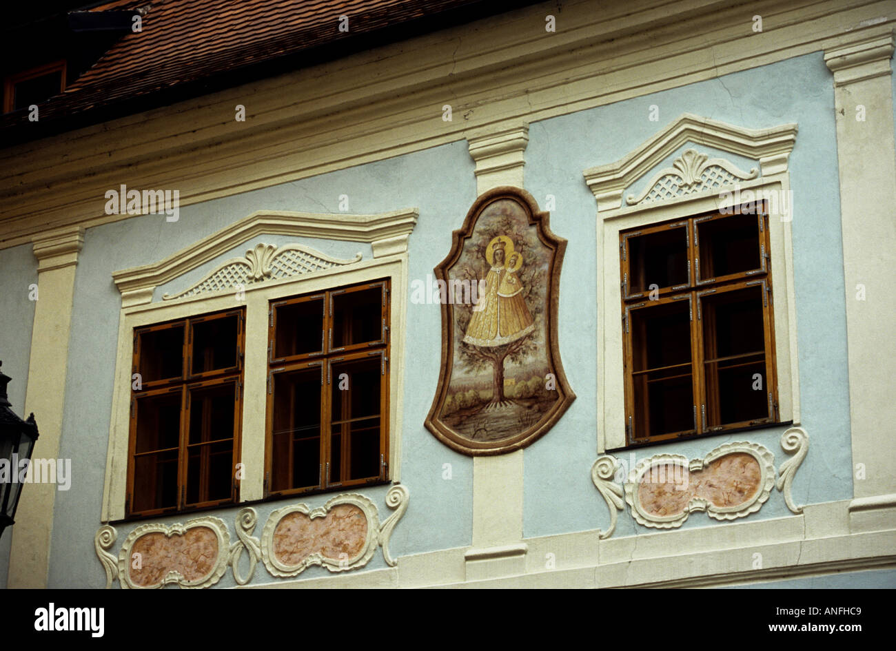 Rococo facade wall painting of the Virgin Mary of Svatonovica of house ...