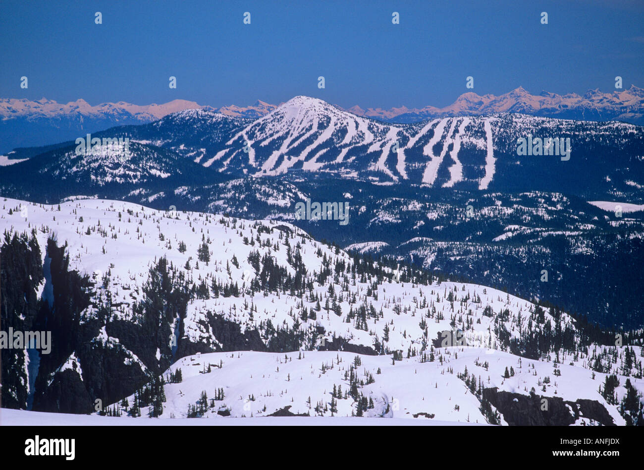 Aerial view of Mount Washington as seen from the Comox Glacier with ...